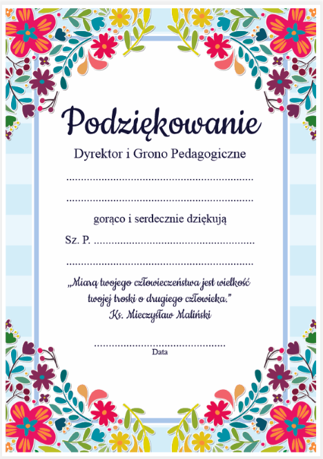 Dyplom Podzi kowania Szko a wz r 15 SzkolneNaklejki pl